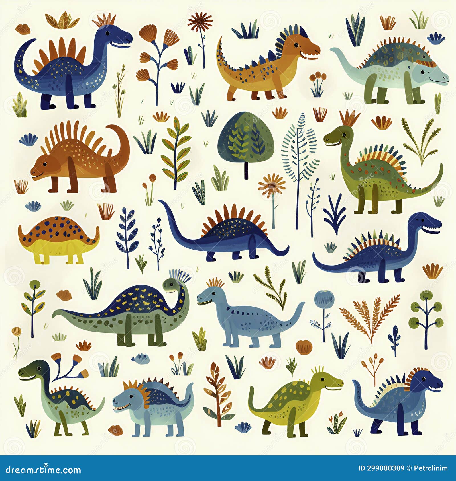 Dinosaur Pattern on White Background Stock Illustration - Illustration ...