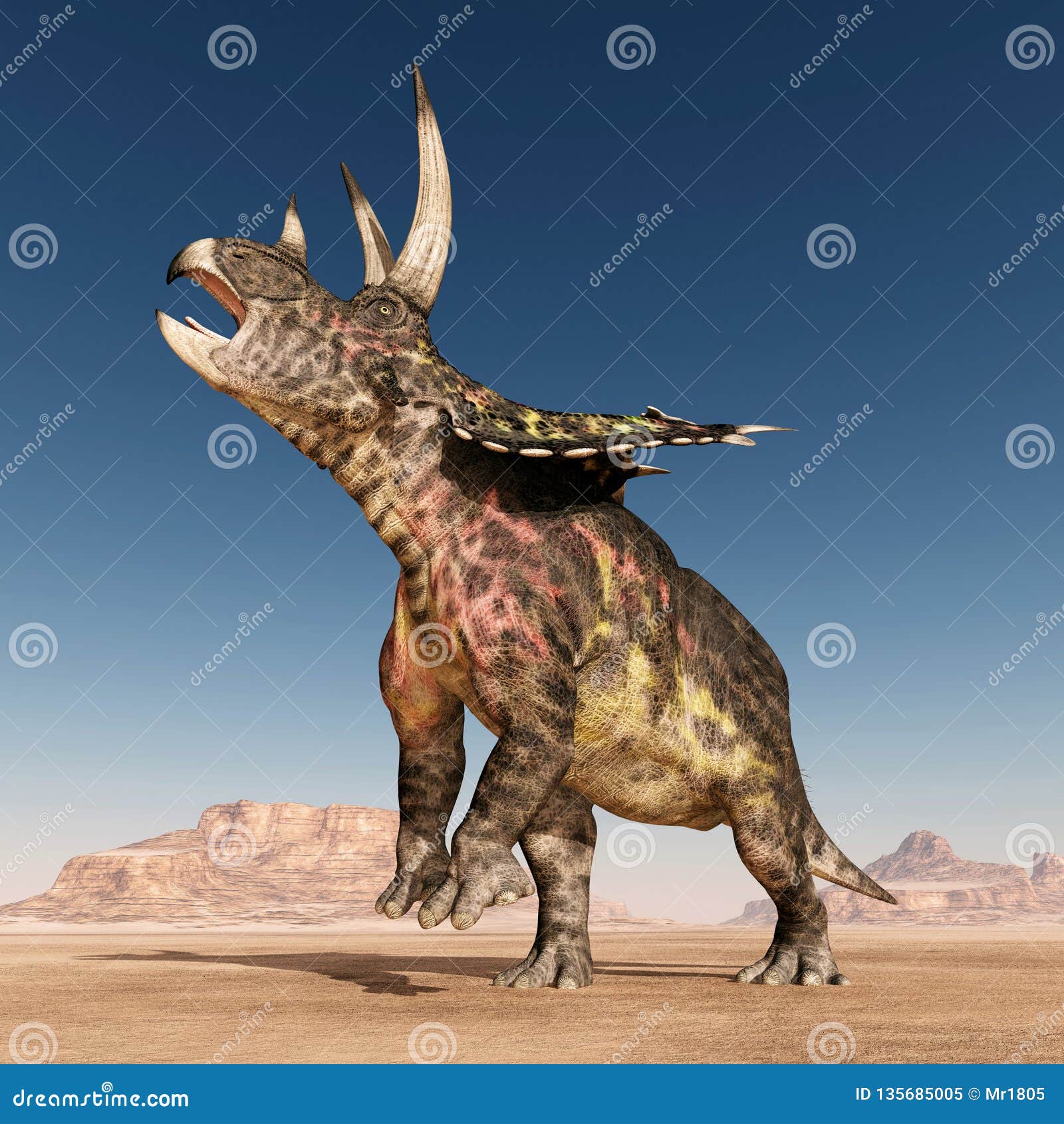 Dinosaur Pentaceratops in the Desert Stock Illustration - Illustration ...