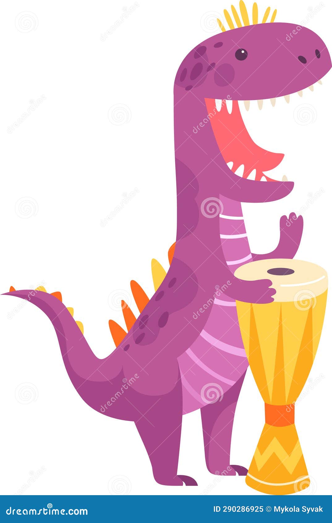 Dinosaur Playing On Bongo Cartoon Vector | CartoonDealer.com #290286925