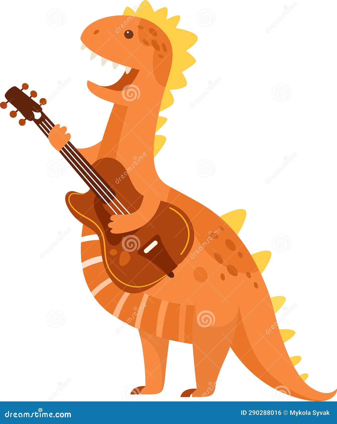 Dinosaur Playing on Guitar stock illustration. Illustration of print ...