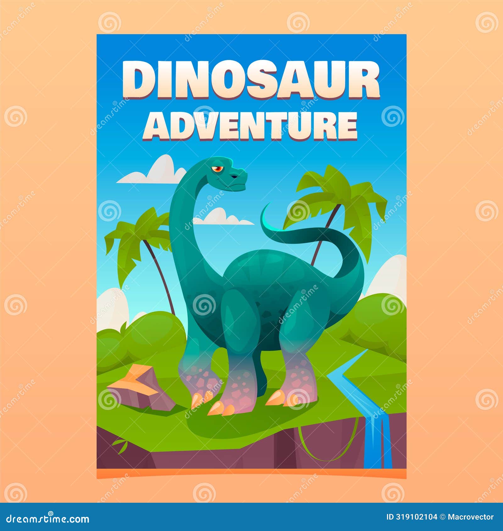Dinosaur Poster in Flat Design Stock Illustration - Illustration of ...