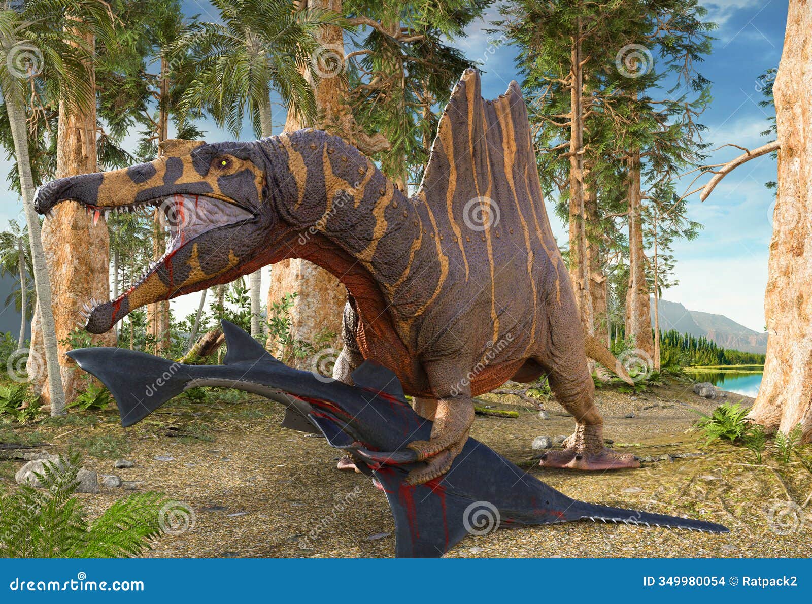 T-Rex Dinosaur Predator In Lush Prehistoric Jungle Tyrannosaurus Rex ...