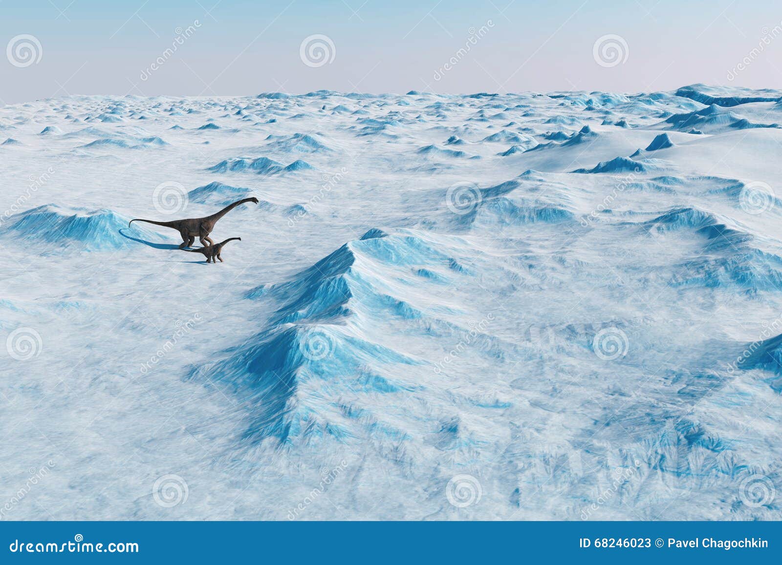 Dinosaur. Prehistoric Snow Landscape, Ice Valley with Dinosaurs Stock ...