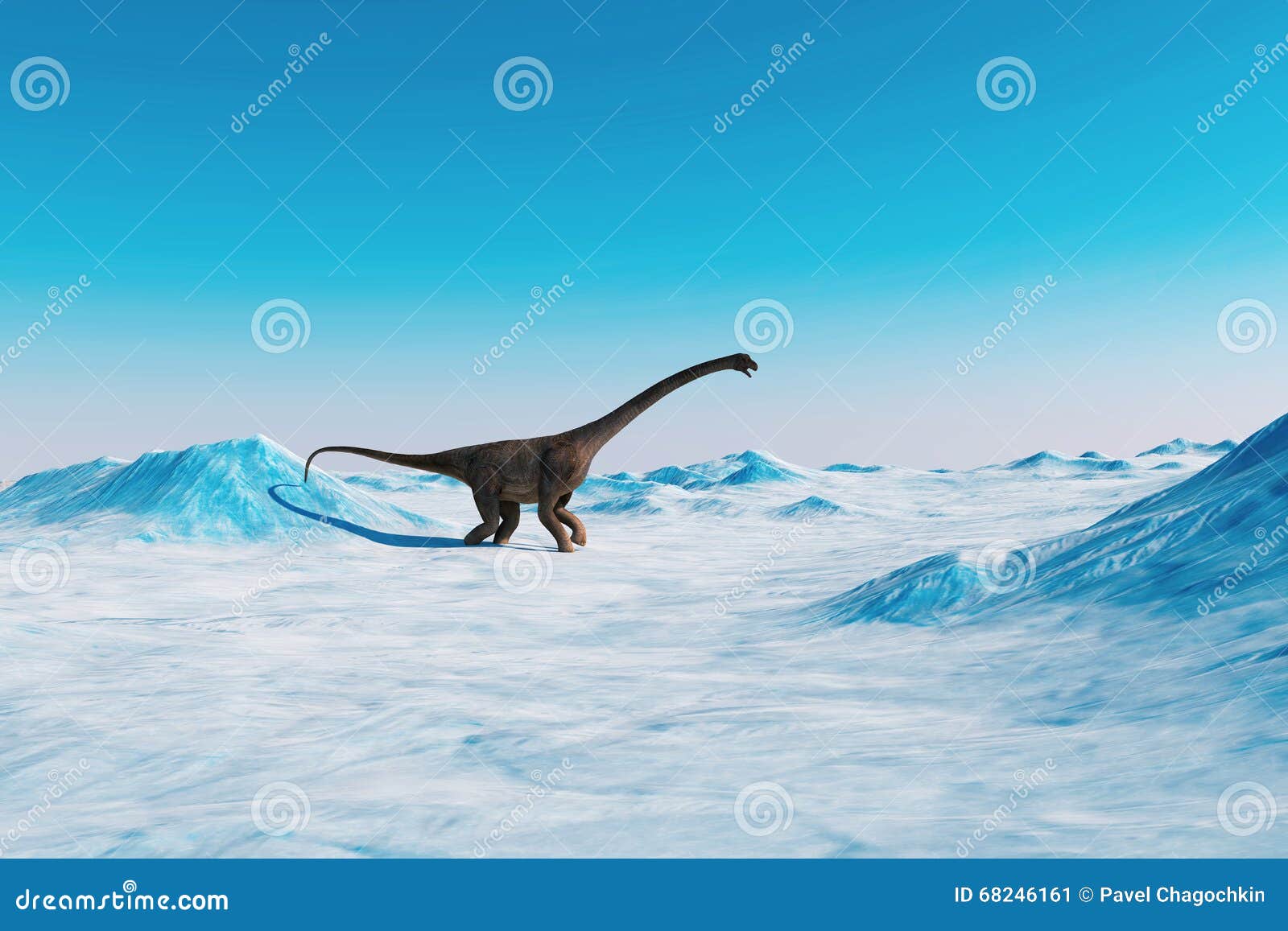 Dinosaur. Prehistoric Snow Landscape, Ice Valley with Dinosaurs Stock ...