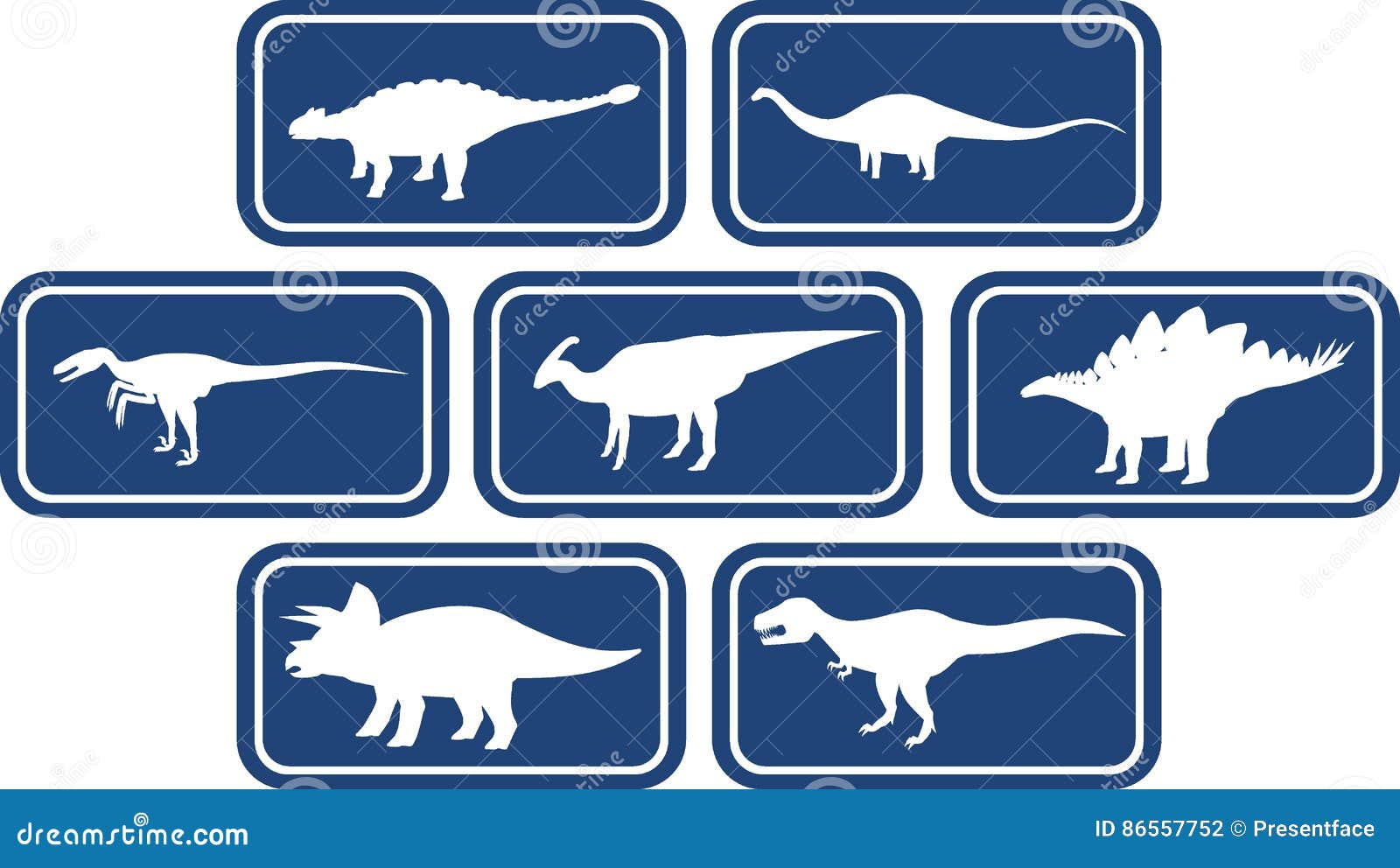 Dinosaur Rectangular Emblem Set Deep Blue Stock Illustration ...