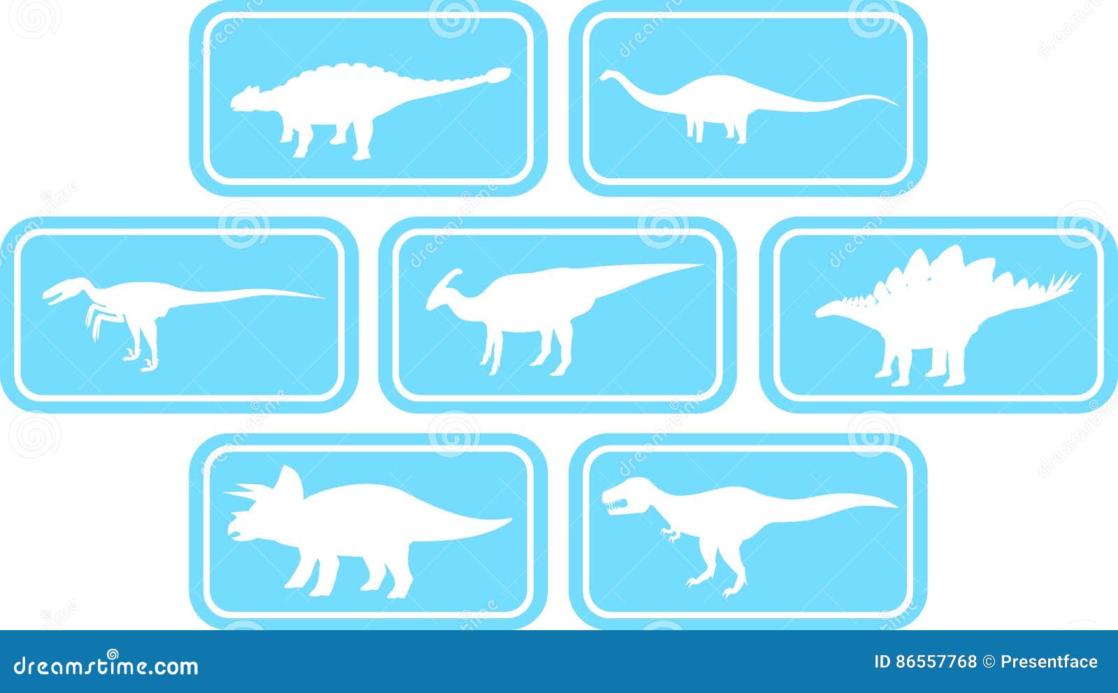 Dinosaur Rectangular Emblem Set Light Blue Stock Illustration ...