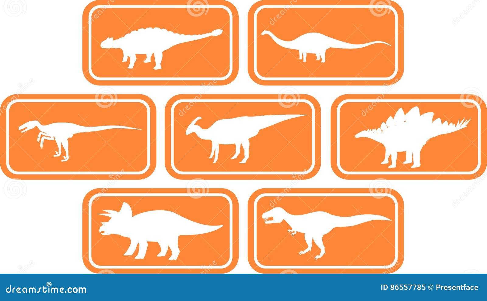 Dinosaur Rectangular Emblem Set Orange Stock Illustration ...