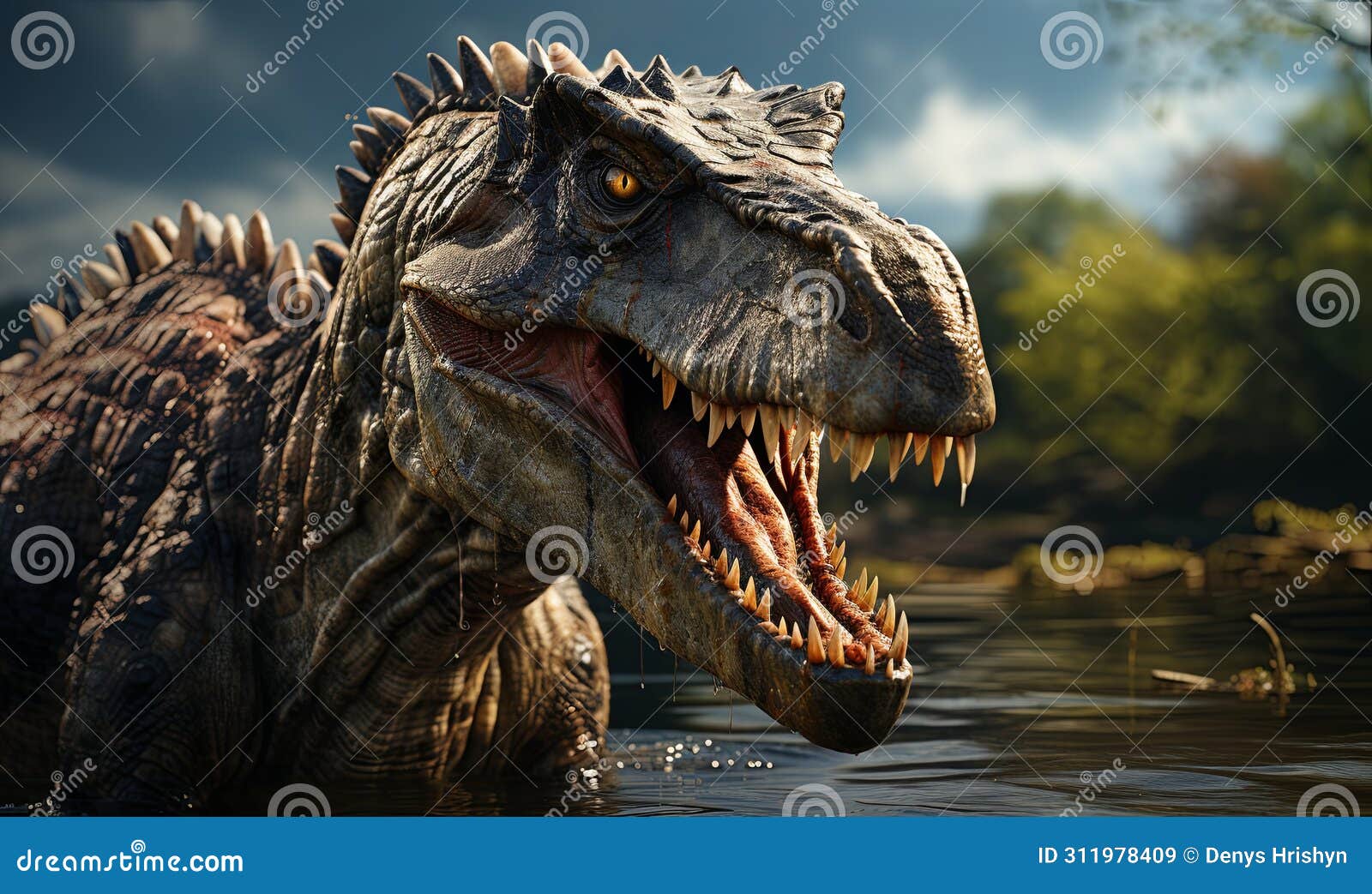 Dinosaur Roaring in Water stock image. Image of large - 311978409