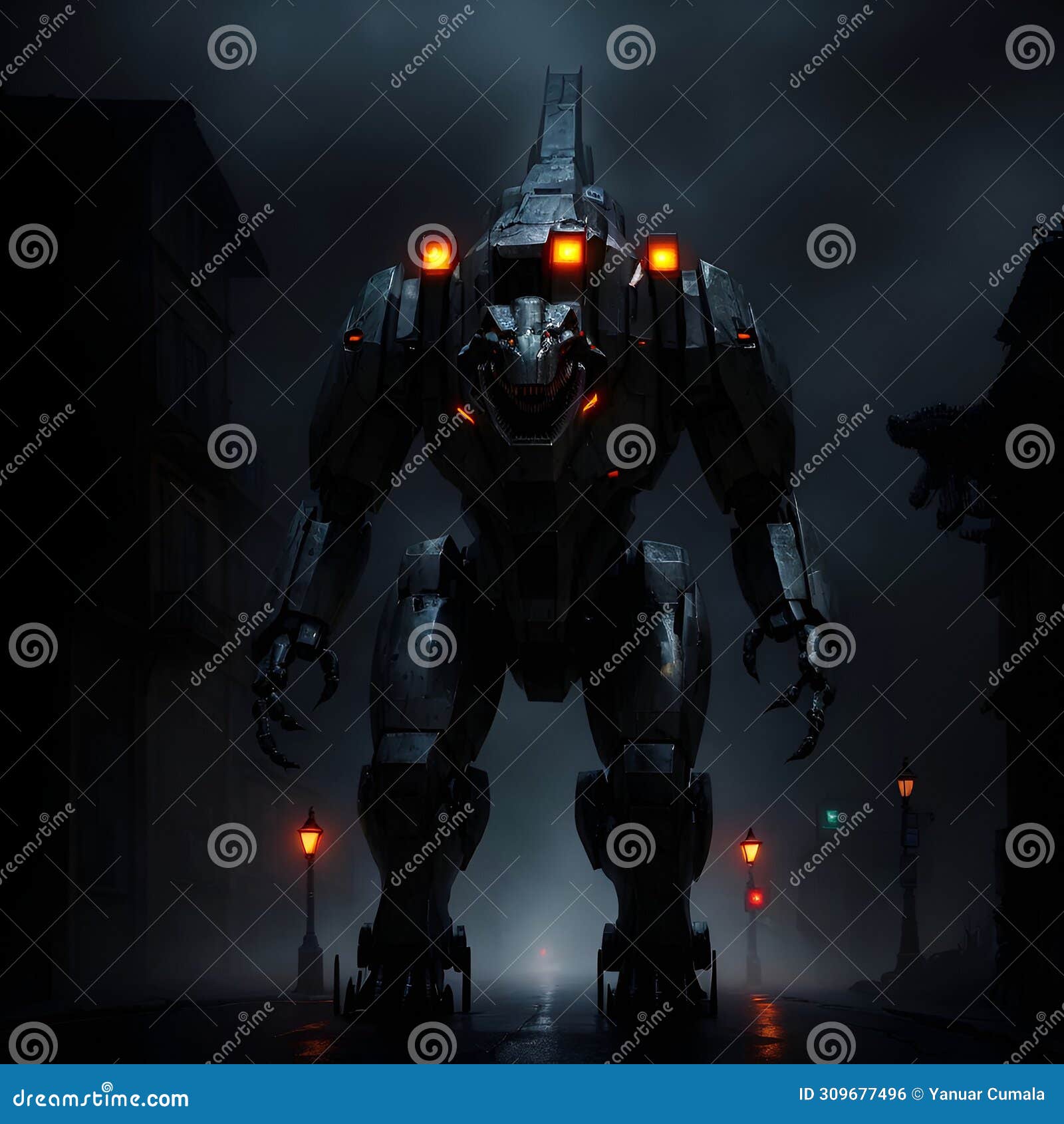 The Furious Robotic Dinosaur Stock Illustration - Illustration of ...