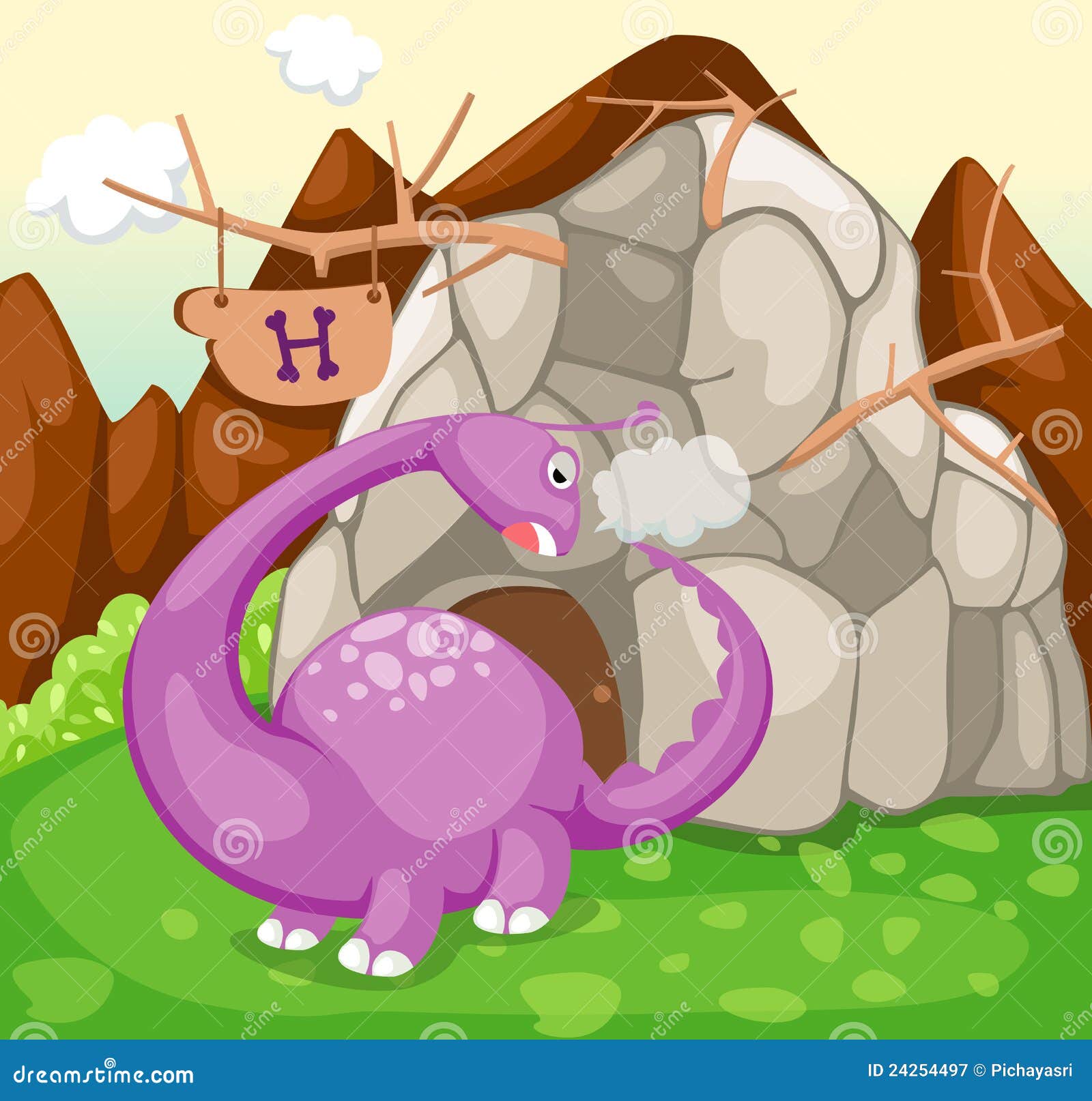 Dinosaur in Rock Cave in Forest Stock Vector - Illustration of mountain ...