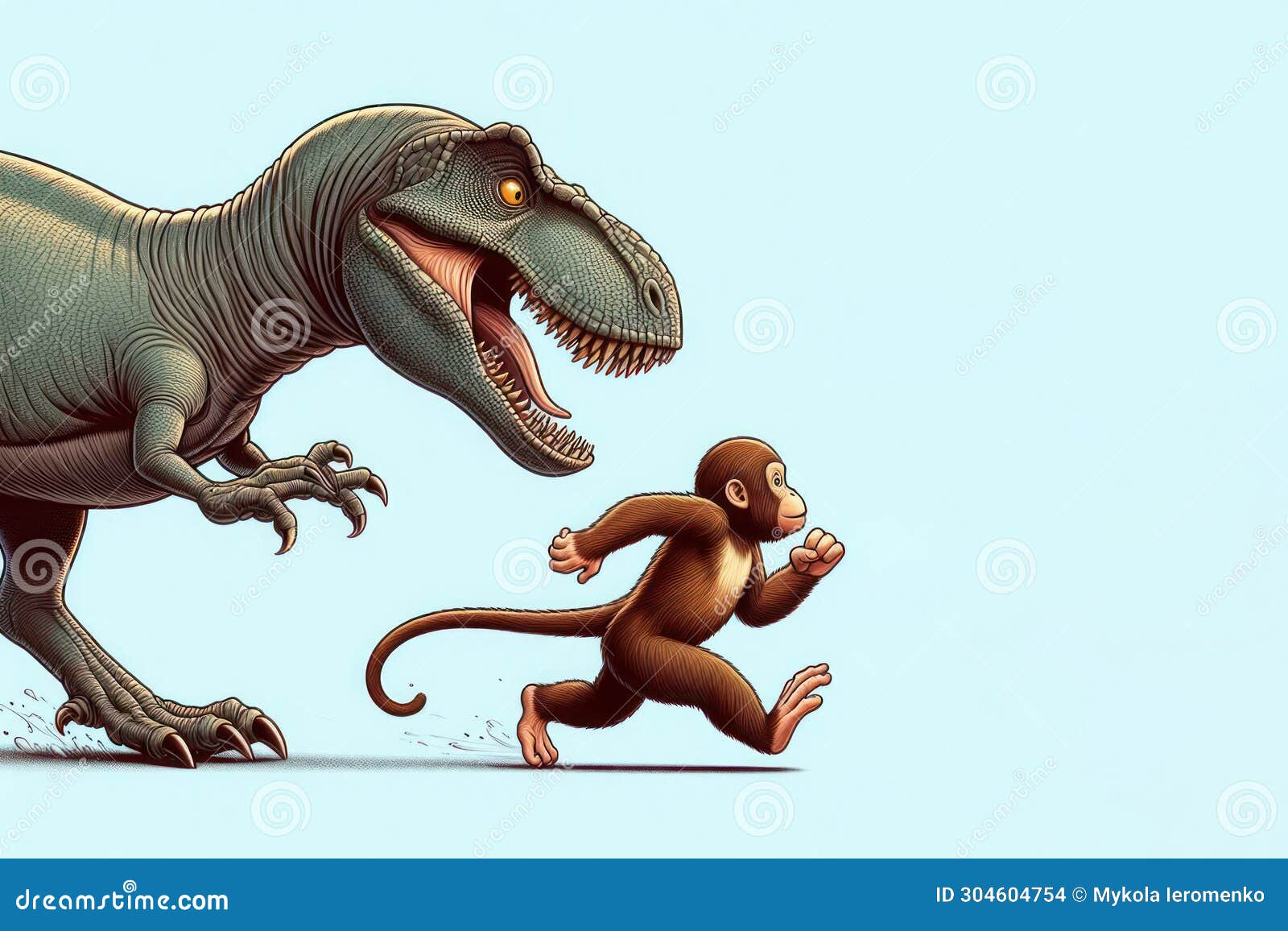 A Dinosaur Runs after a Monkey. Space for Text. Stock Illustration ...