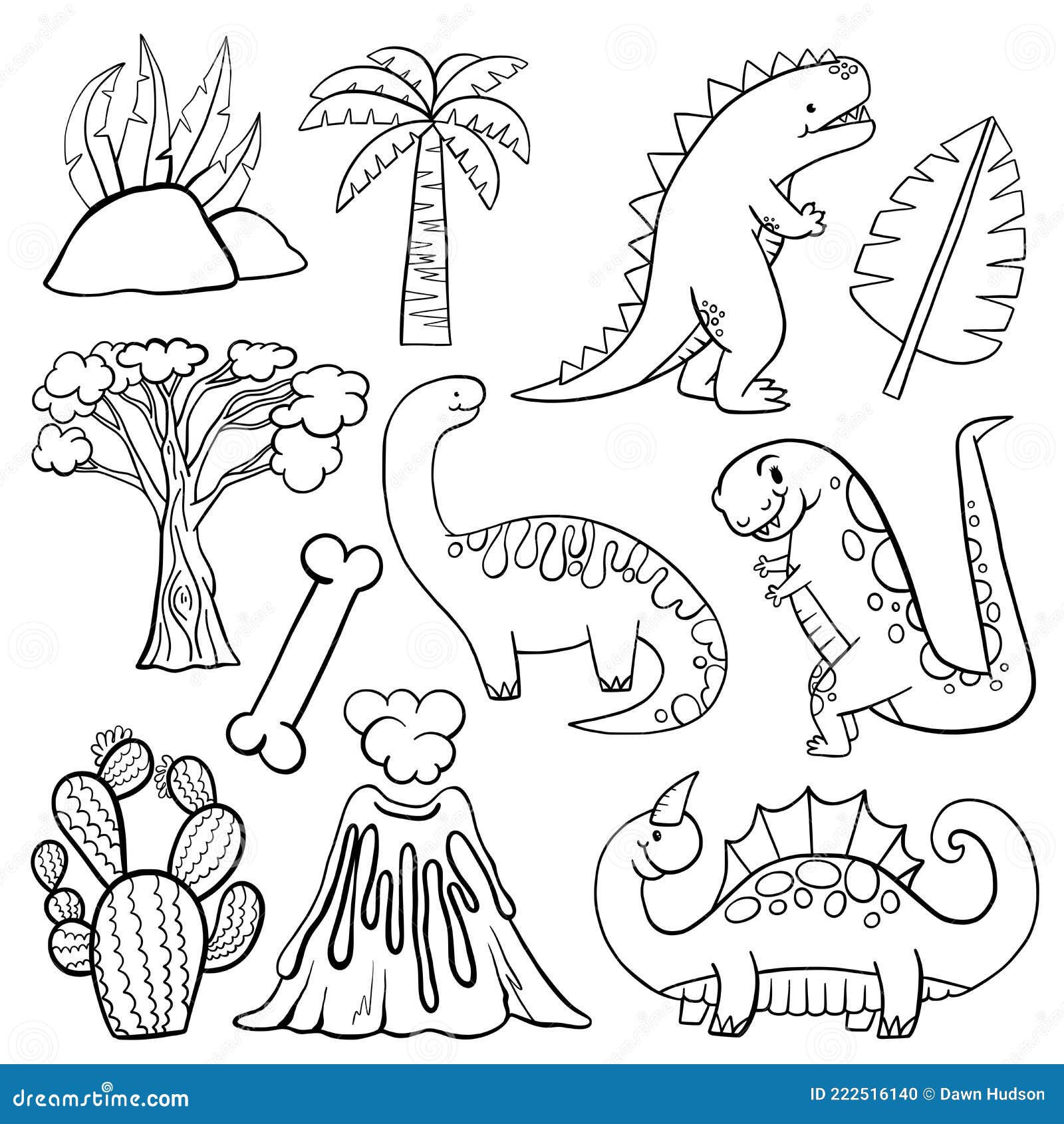 Dinosaur Scene Making Set Line Art Stock Vector - Illustration of trees ...