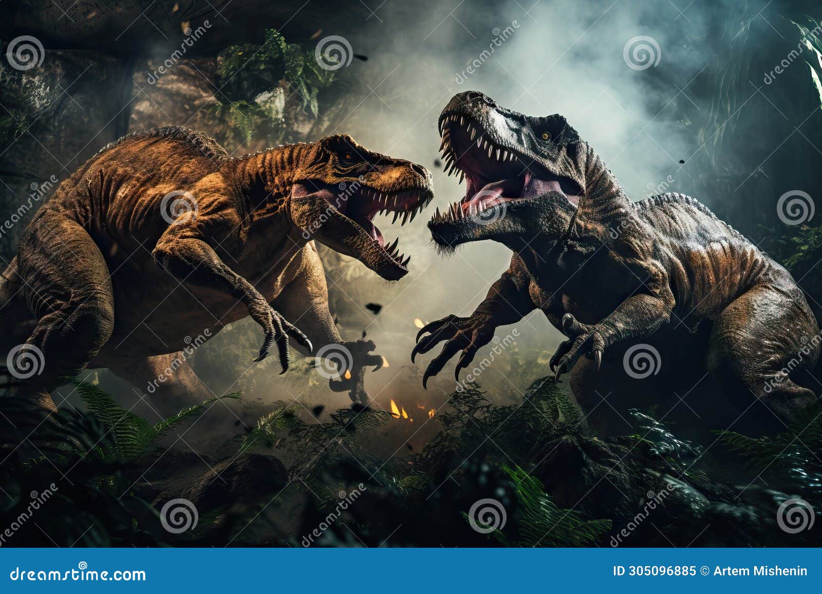 Dinosaur Scene of the Two Dinosaurs Fighting. Stock Illustration - Illustration of creature ...