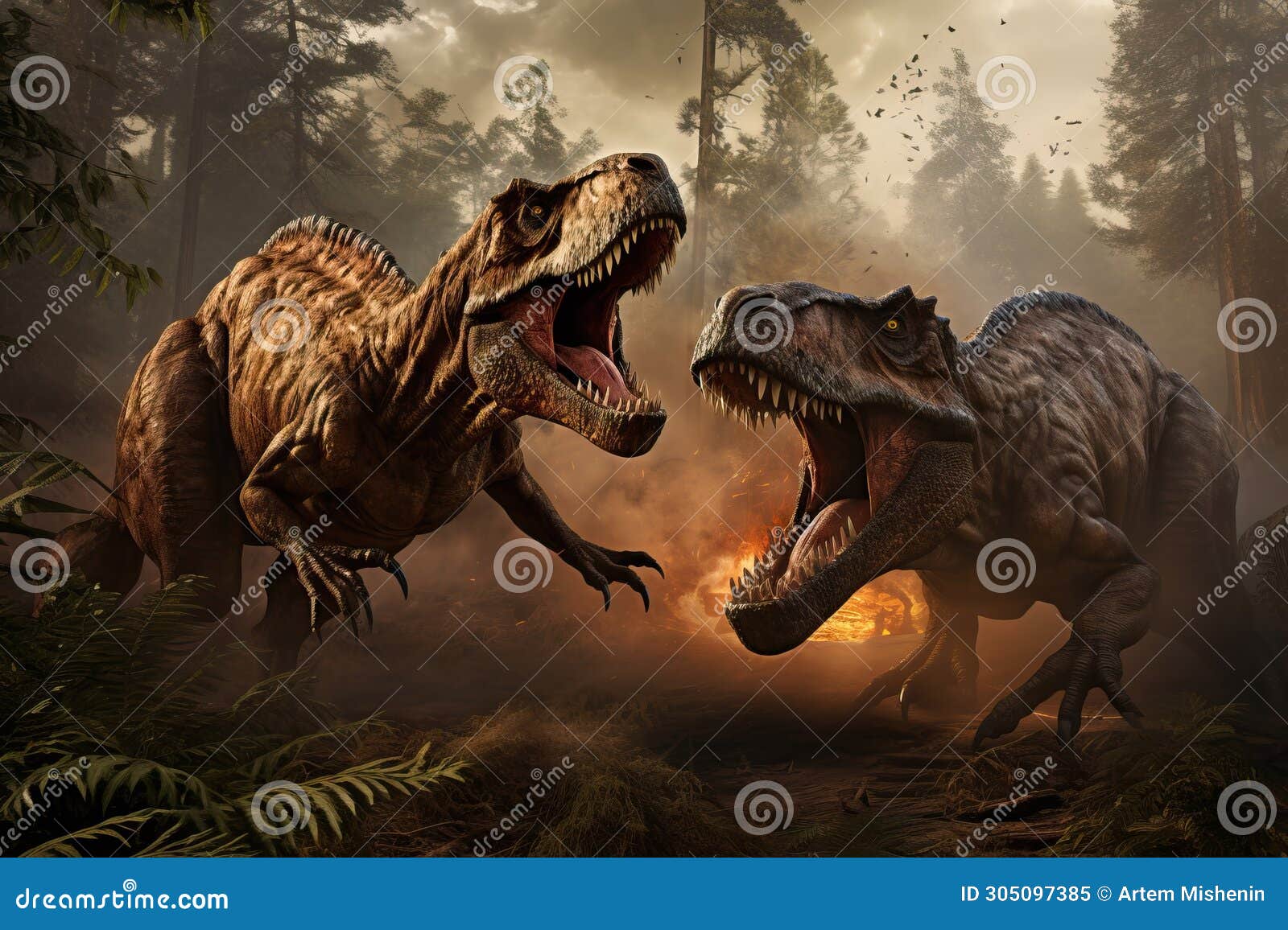 Dinosaur Scene of the Two Dinosaurs Fighting. Stock Image - Image of ...