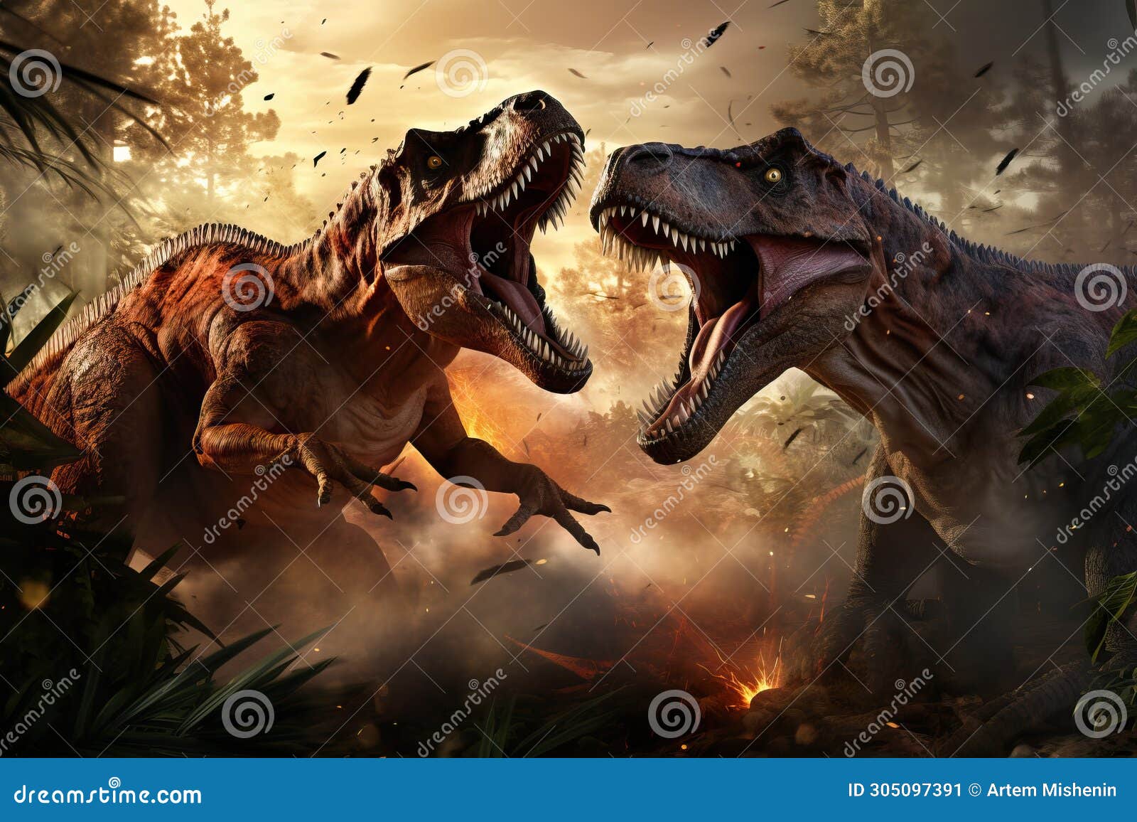Dinosaur Scene of the Two Dinosaurs Fighting. Stock Image - Image of ...