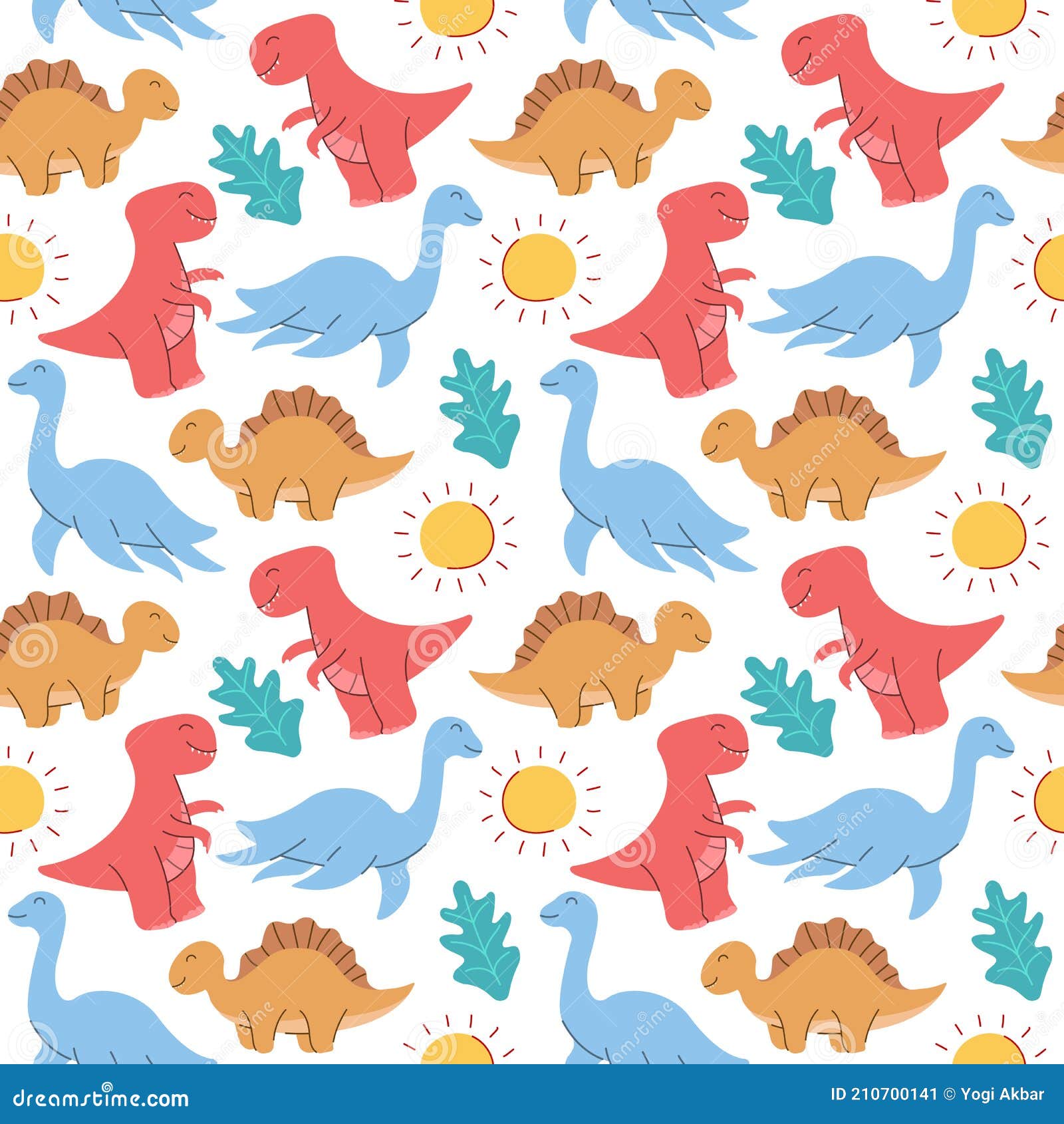 Dinosaur Seamless Pattern. Colorful Dinosaurs Vector Background ...
