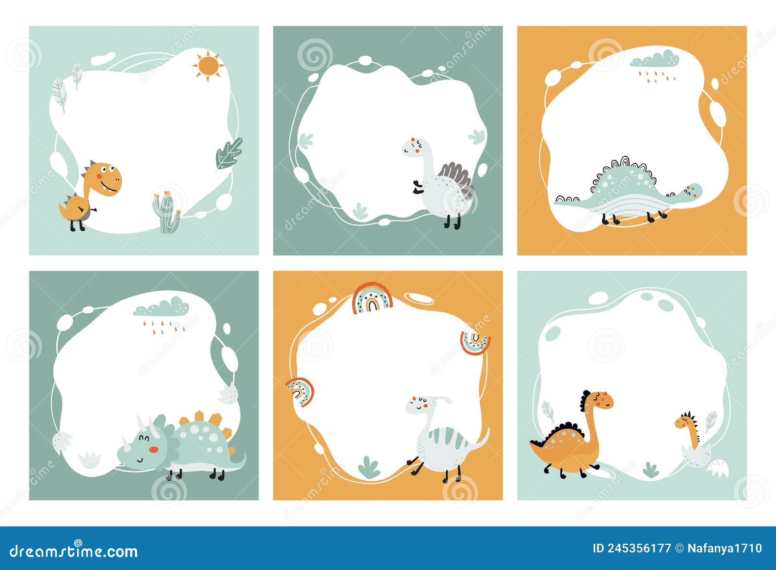 Dinosaur Set of Frames for Kids Photos, Templates or Invitations Stock ...