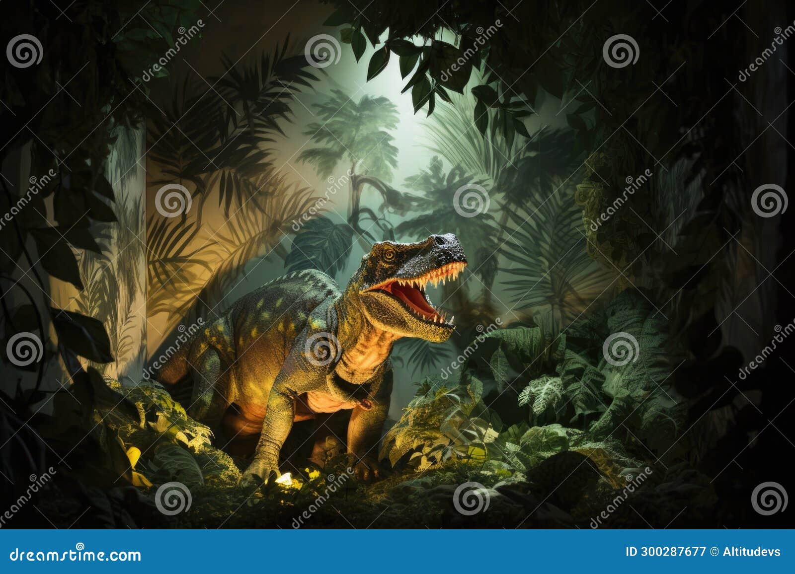 A Dinosaur Shadow Puppet Projected Onto a Jungle-themed Wallpaper Stock ...