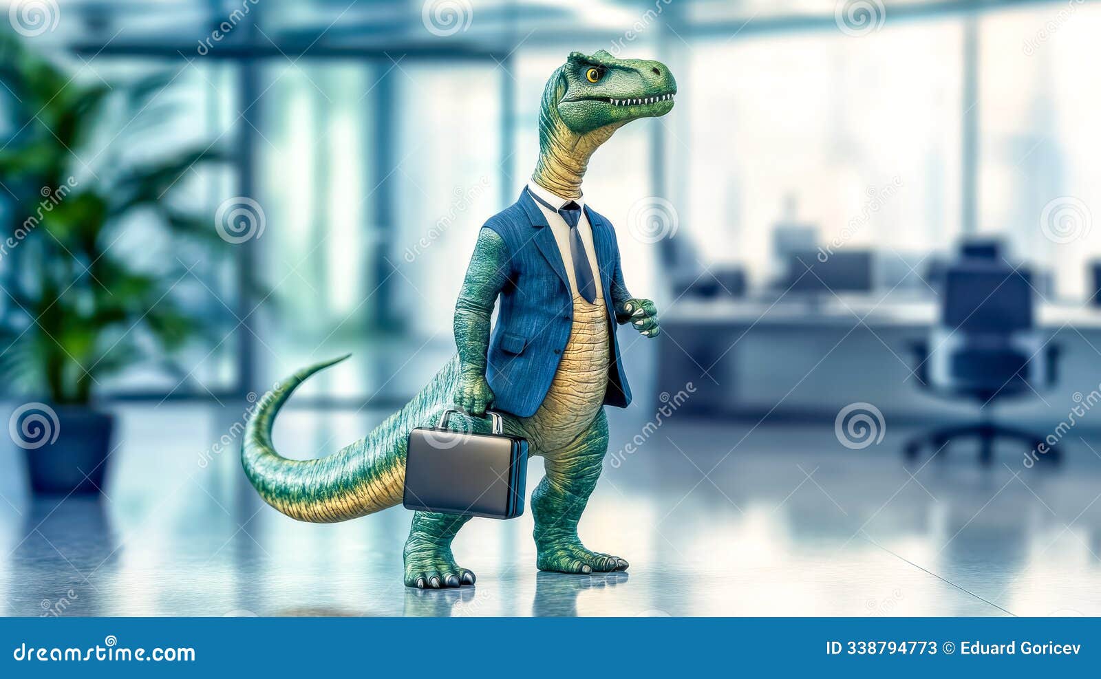 Business Dinosaur Walking in Office Holding Briefcase, Stock ...