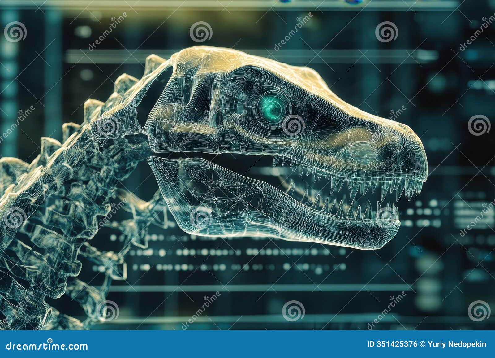 Dinosaur Skeletal Model Displayed in a Digital Interface with Modern ...