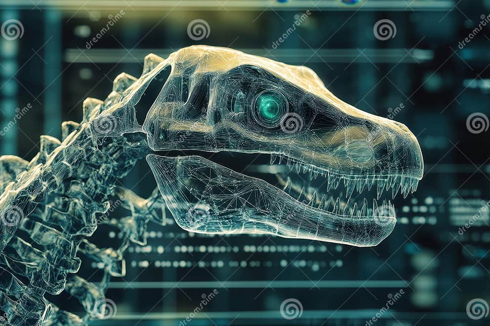 Dinosaur Skeletal Model Displayed in a Digital Interface with Modern ...