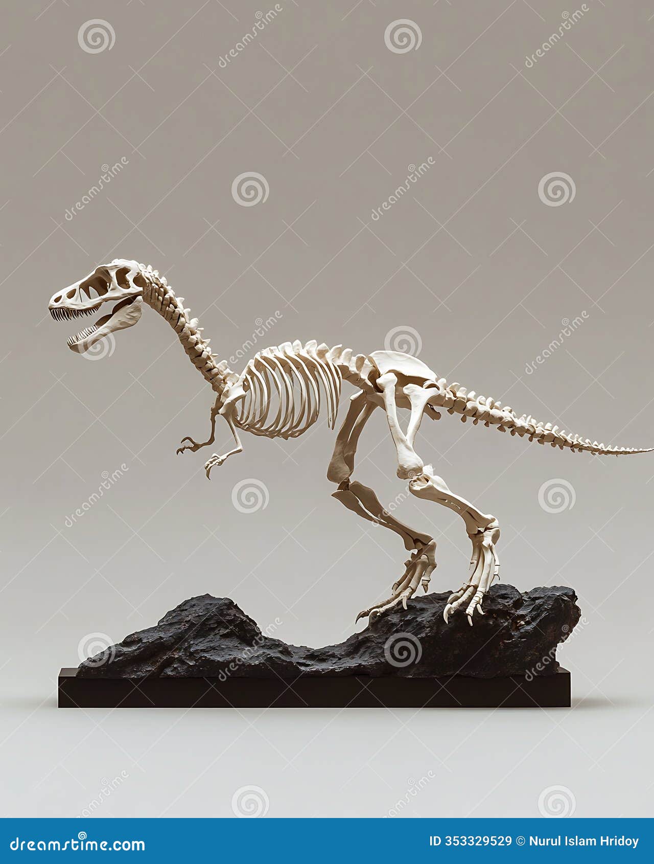 Dinosaur Skeleton Displayed on Rocky Base in Museum-like Neutral ...