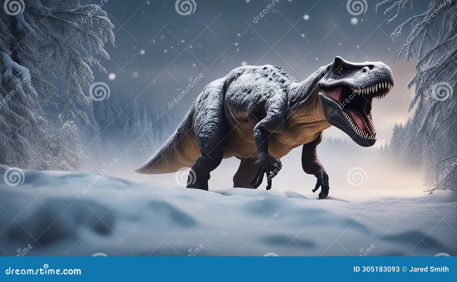 Dinosaur in the Snow Tyrannosaurus Stock Illustration - Illustration of ...
