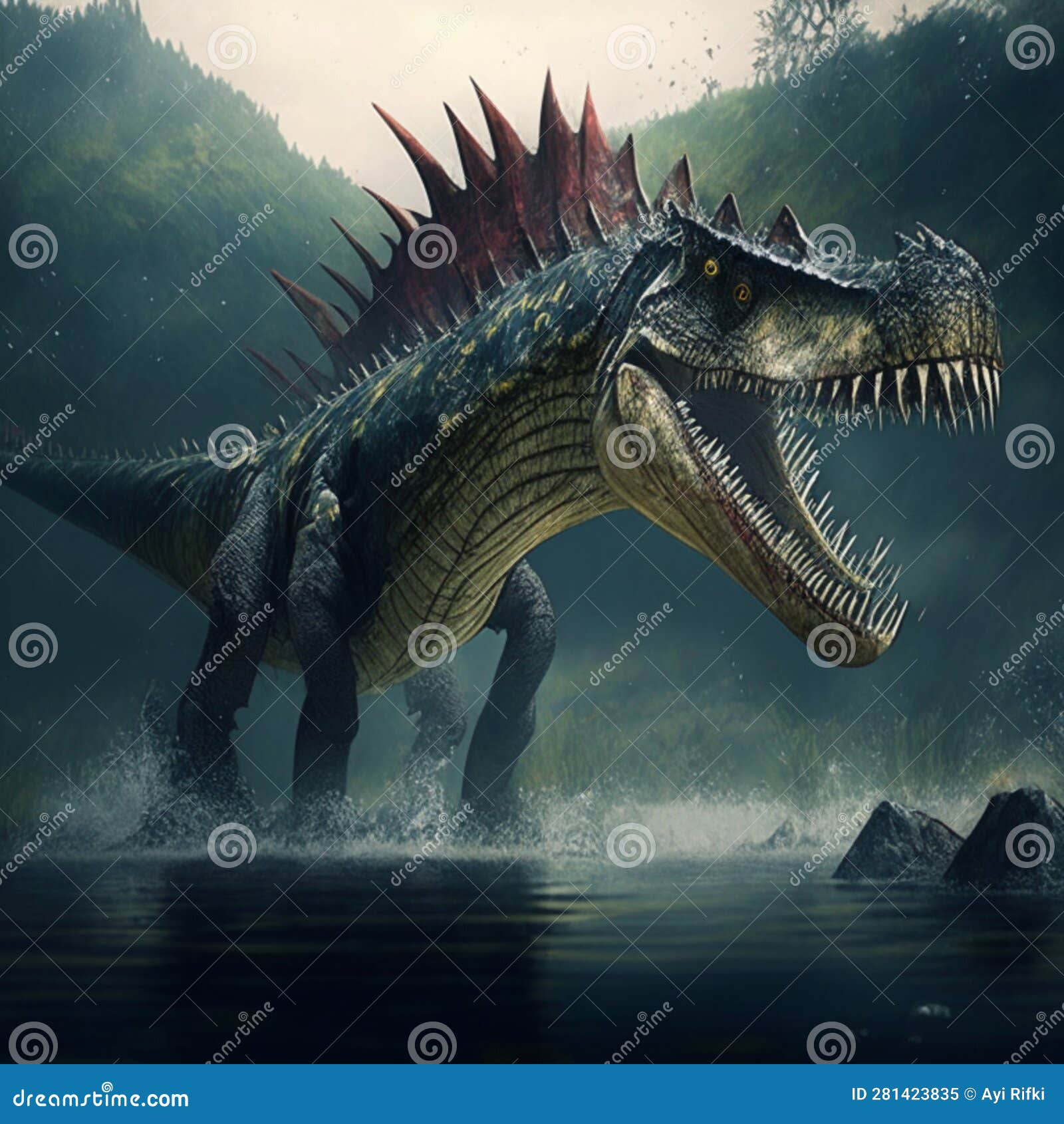 Dinosaur Spinosaurus in the Water. Fantasy Stock Illustration ...