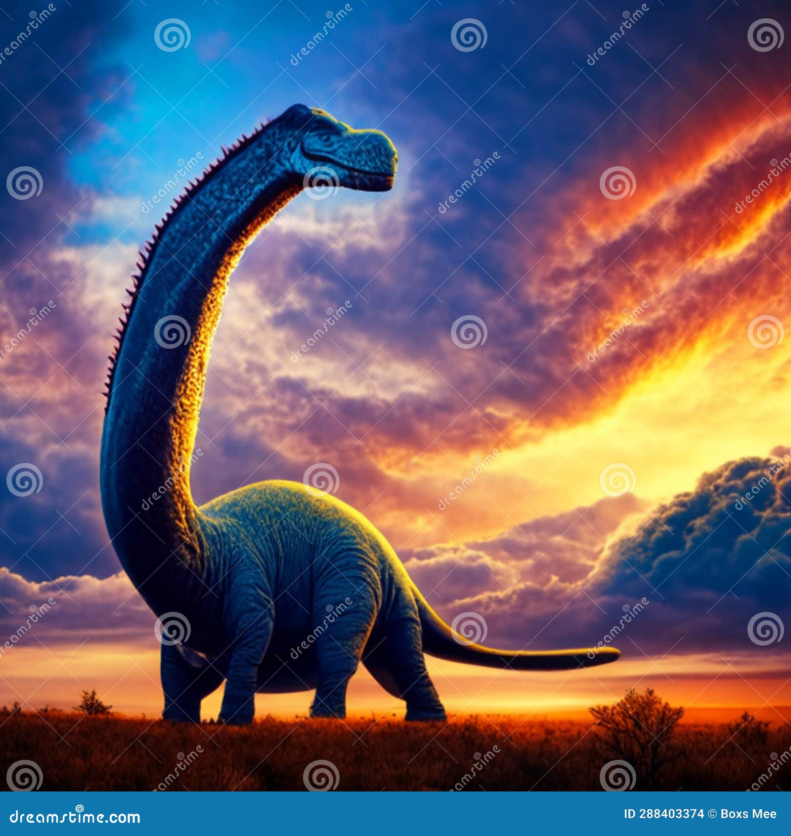 Dinosaur on a Sunset Background. 3d Rendering, 3d Illustration Stock ...