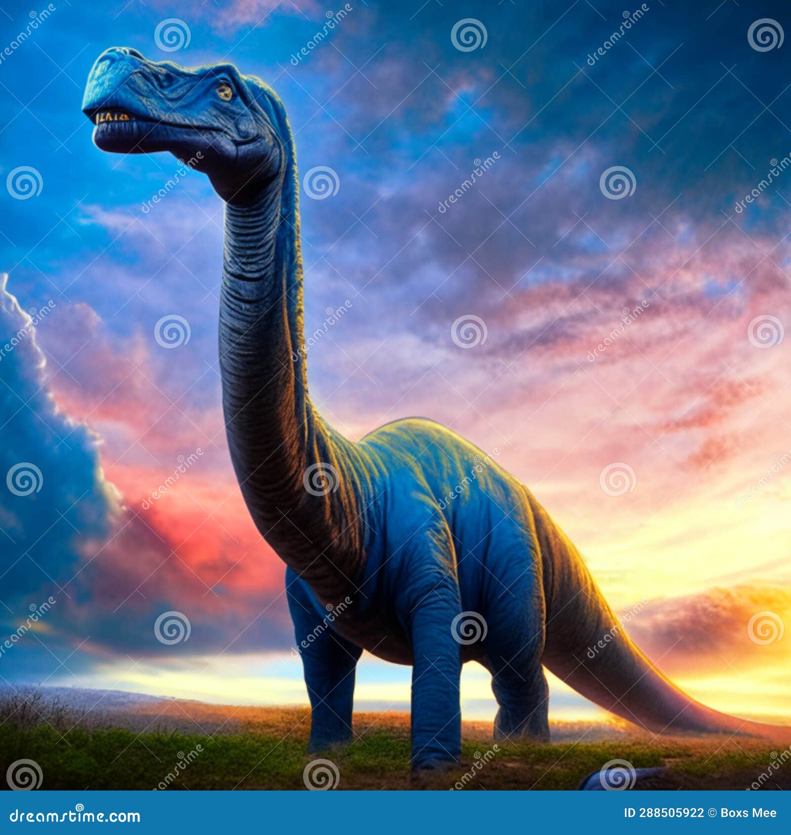Dinosaur at Sunset - 3D Render of a Dinosaur at Sunset Generative AI ...