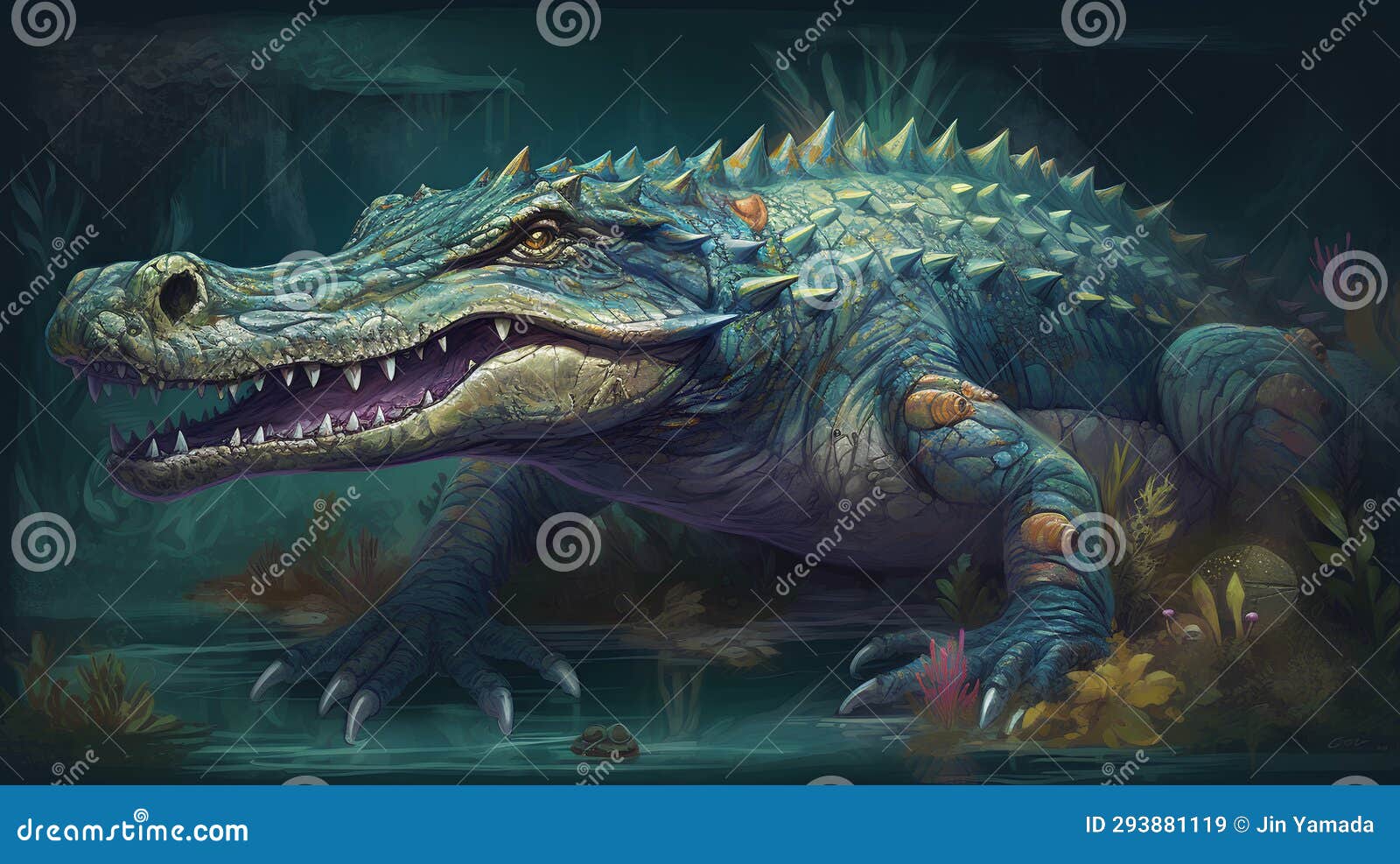 Dinosaur in the Swamp. Vector Illustration of a Prehistoric Reptile ...