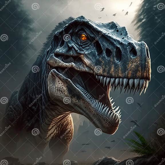 Dinosaur T-rex in the Forest. 3d Rendering Stock Illustration ...