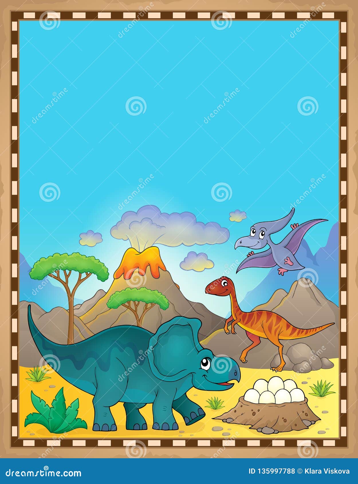 Dinosaur theme parchment 3 stock vector. Illustration of mountain ...