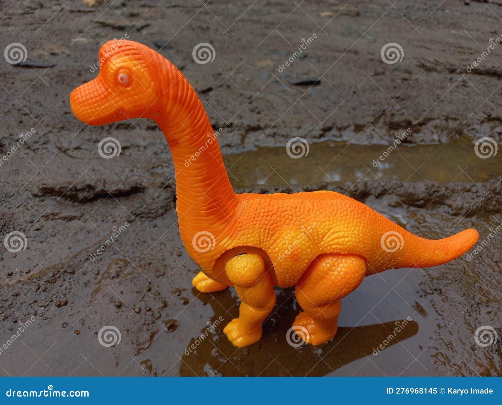 Dinosaur Toy with a Type of Brontosaurus and Its Reflection Stock Image ...