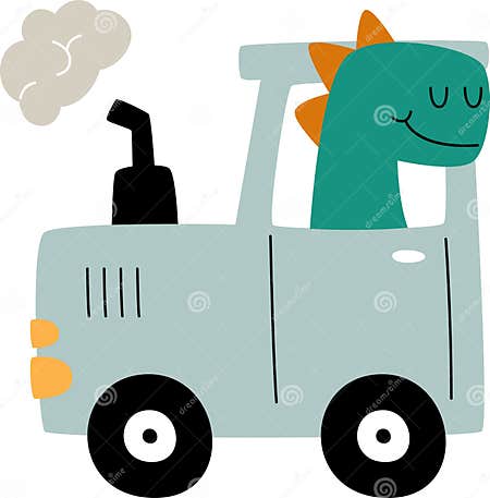 Dinosaur in Tractor stock vector. Illustration of vector - 296380670
