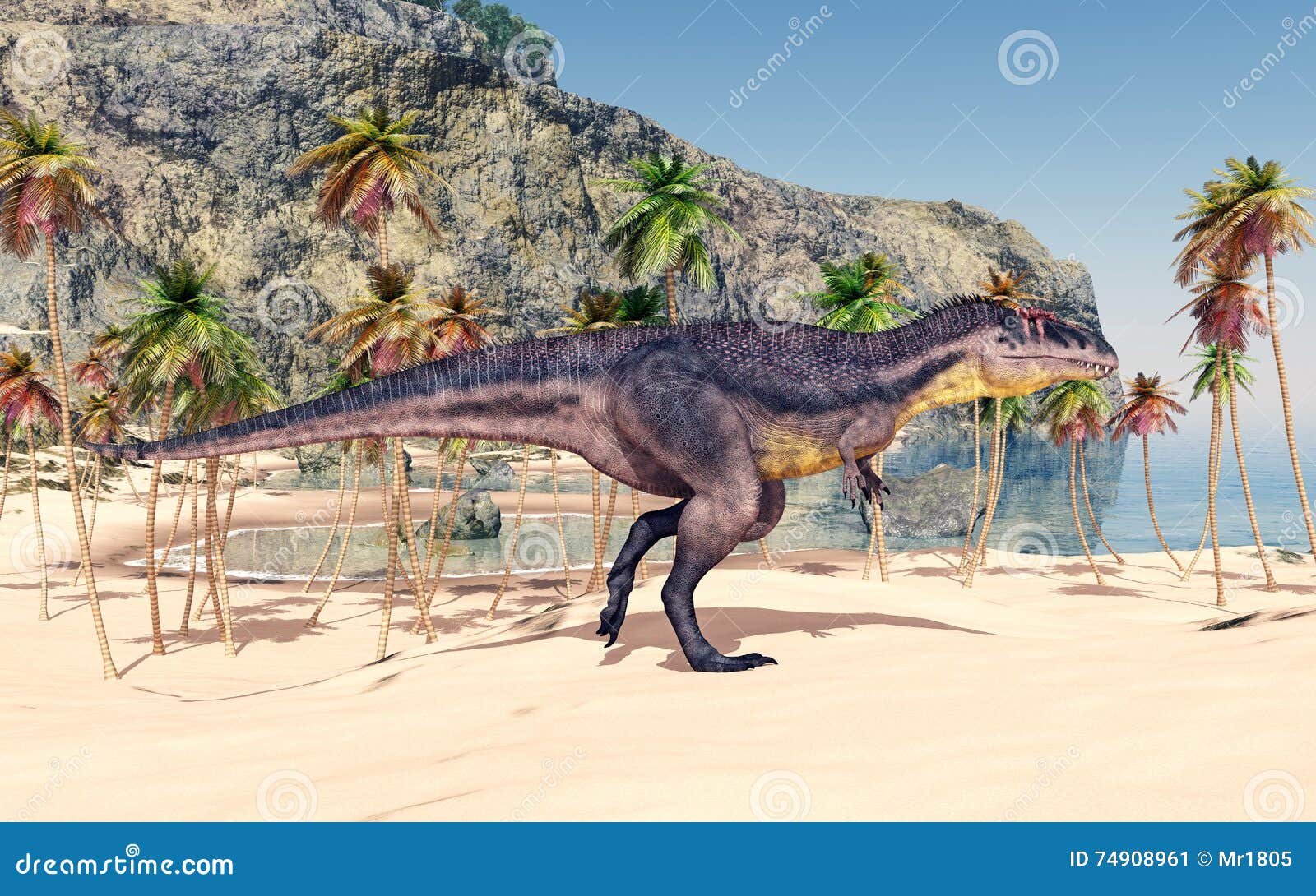 Dinosaur Tyrannotitan at the Beach Stock Illustration - Illustration of ...