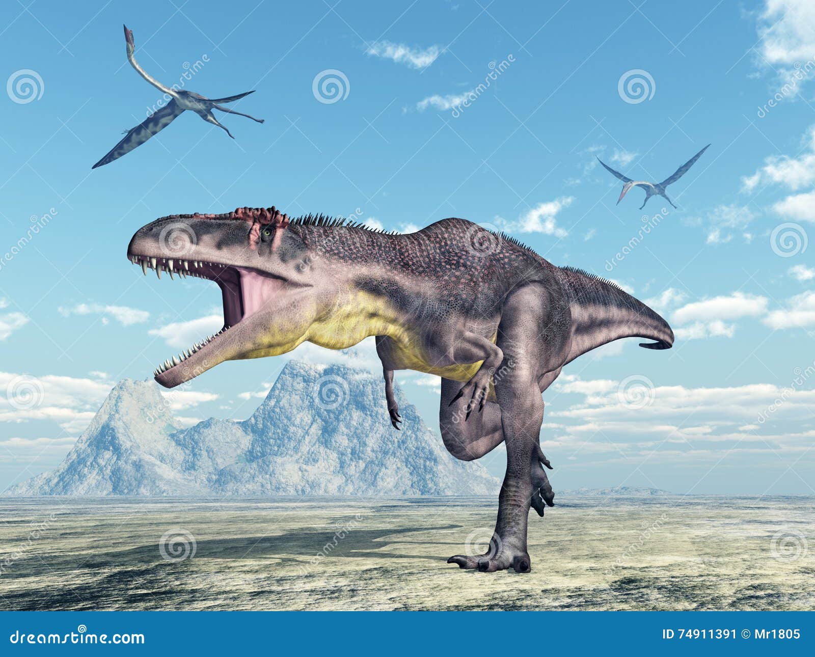 Dinosaur Tyrannotitan And Pterosaur Quetzalcoatlus Royalty-Free Cartoon ...