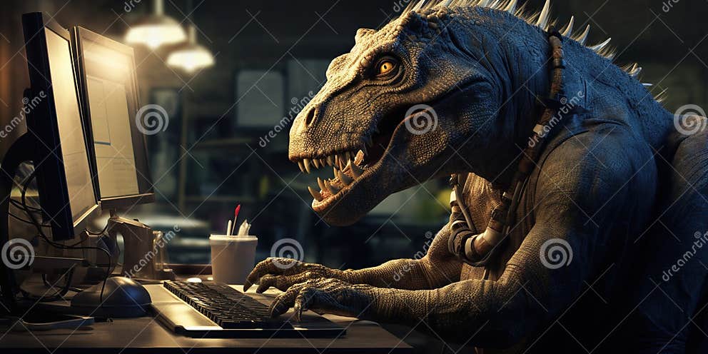 Dinosaur Using Computer, Concept of Jurassic Technology Stock Image ...