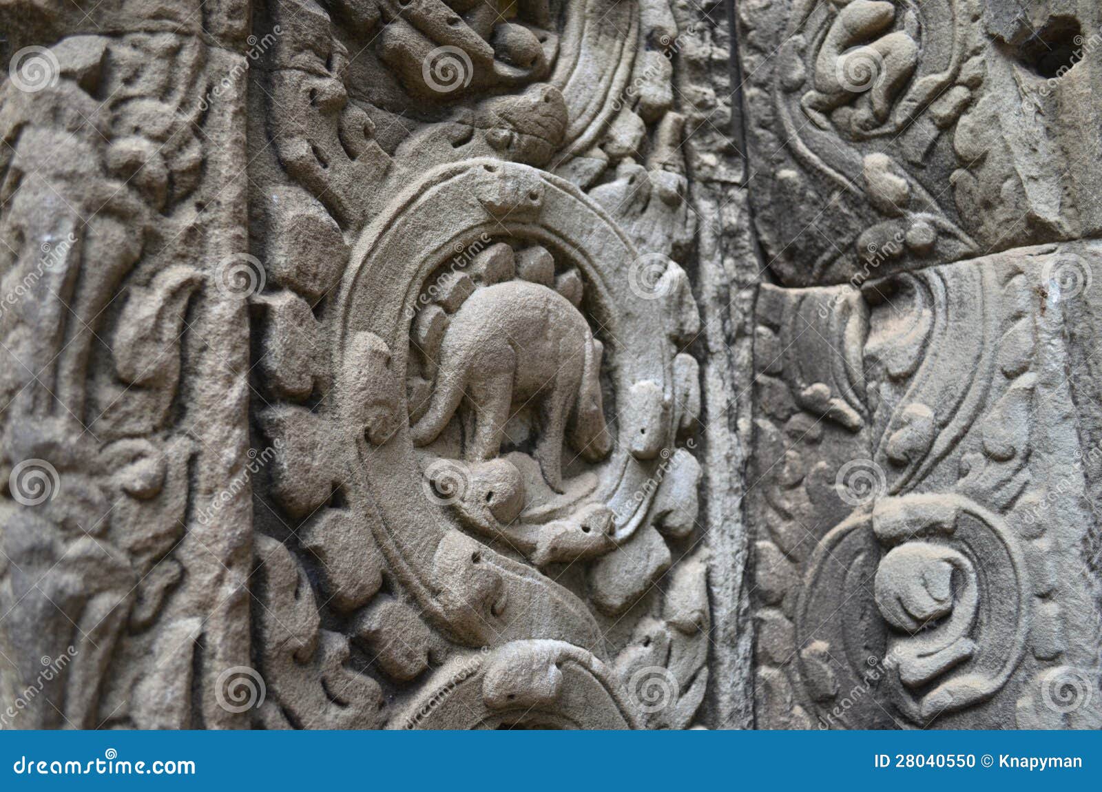 Dinosaur on the Wall of the Ancient Temple Stock Photo - Image of ...