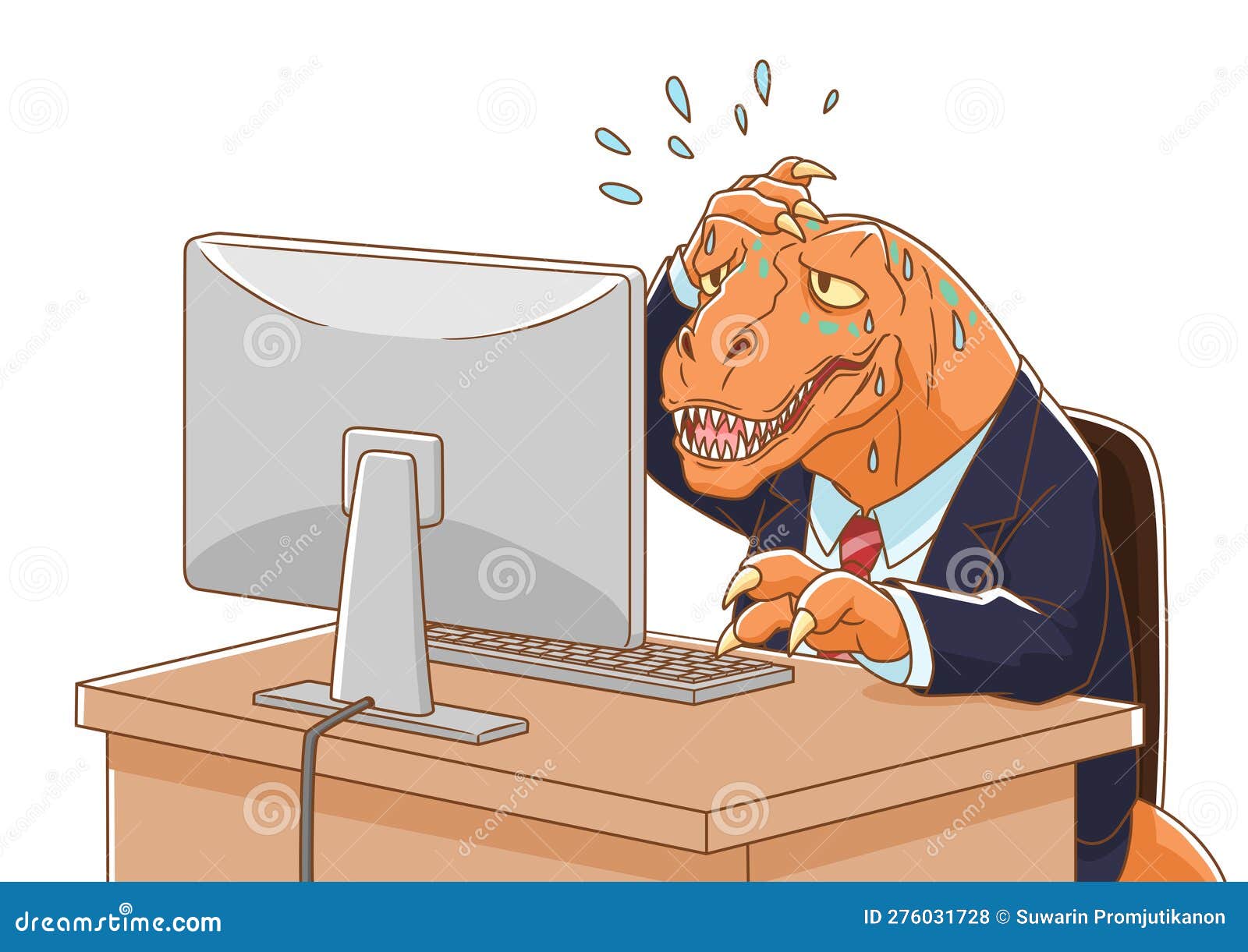 Dinosaur Wearing Suit Working with Computer. Stock Vector ...