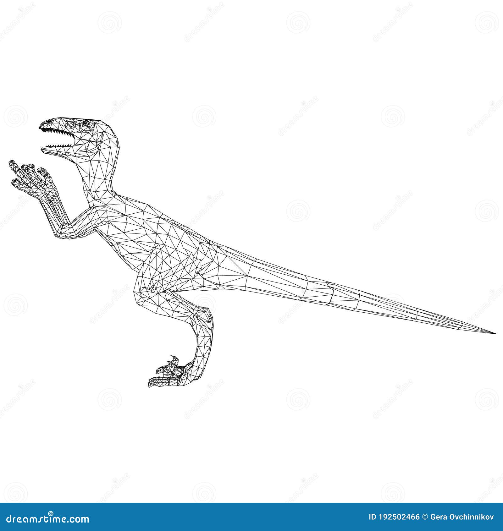 Dinosaur Wireframe Made of Black Lines on a White Background. Angry ...