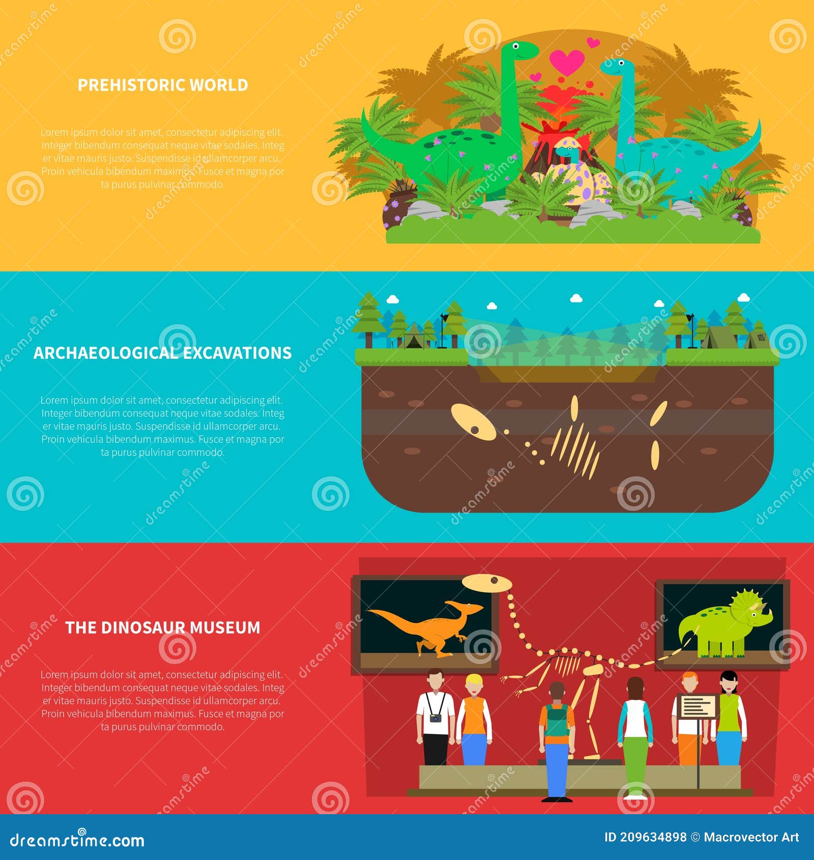 Dinosaurs Banner Set stock vector. Illustration of creature - 209634898