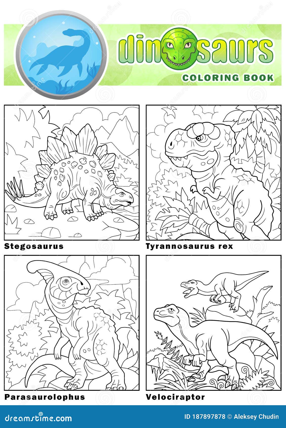 Dinosaurs Coloring Book, Image Set Stock Illustration - Illustration of ...