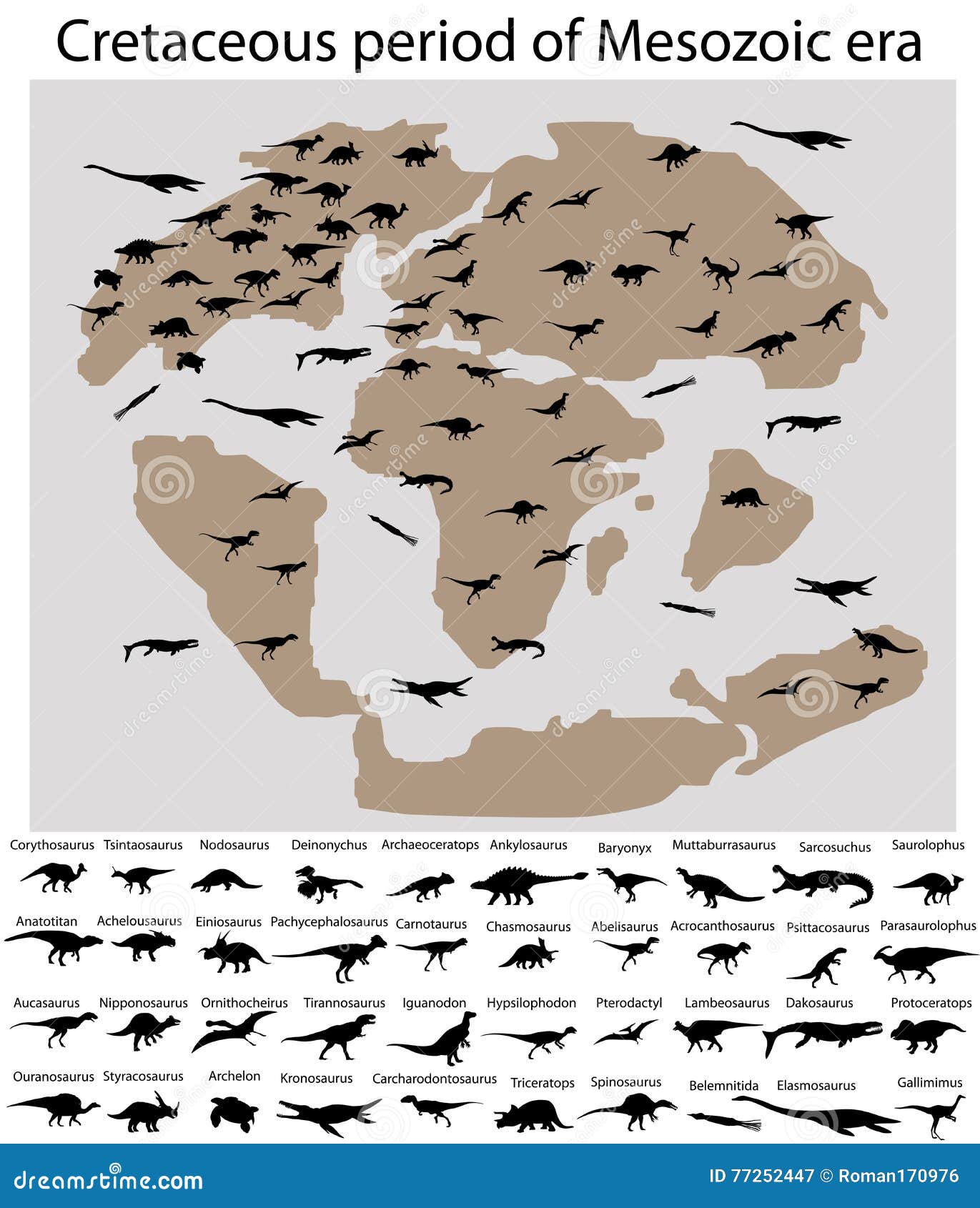 Dinosaurs of Cretaceous Period on Map Stock Vector - Illustration of ...