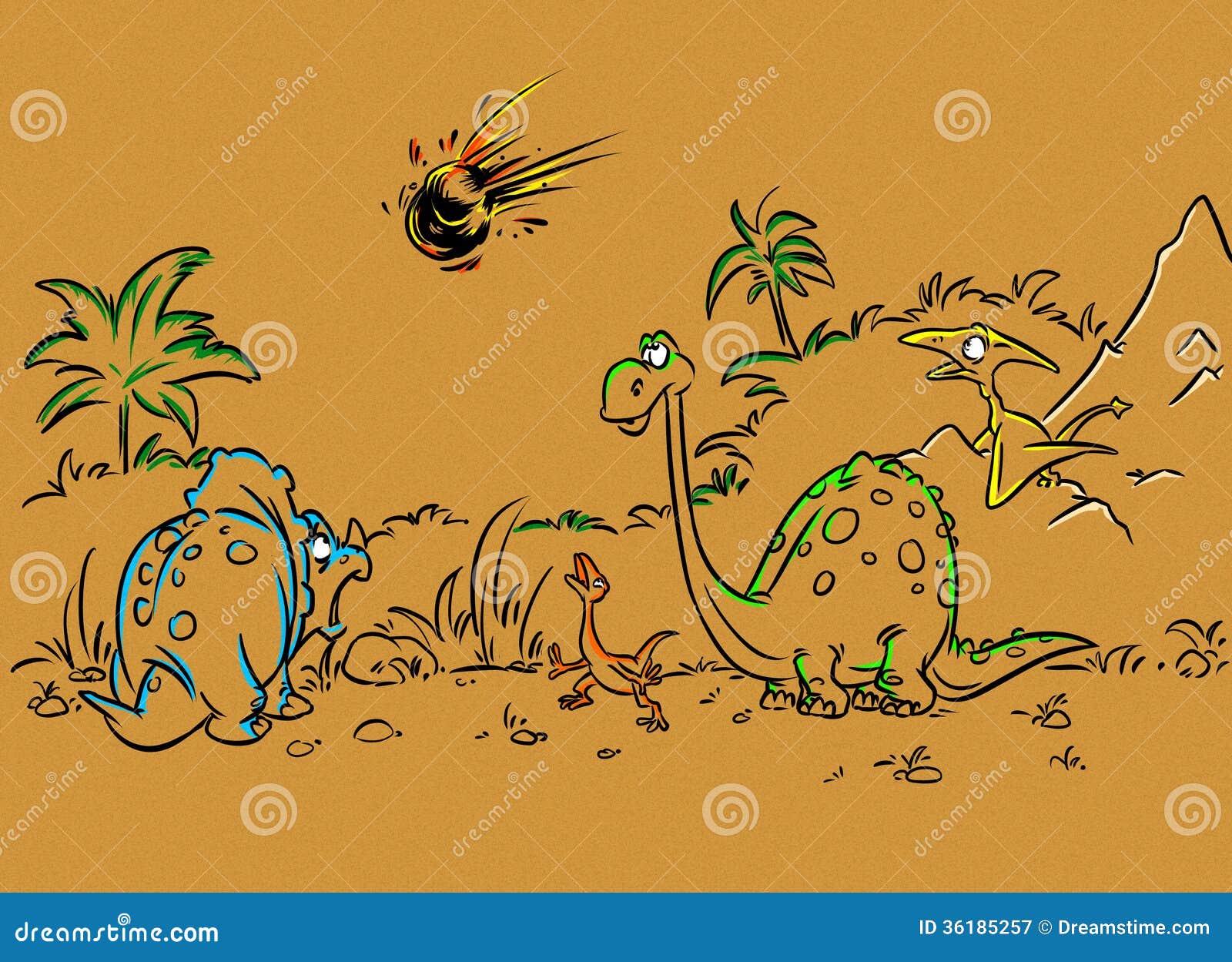 Dinosaurs fall meteorite stock illustration. Illustration of pangolin ...