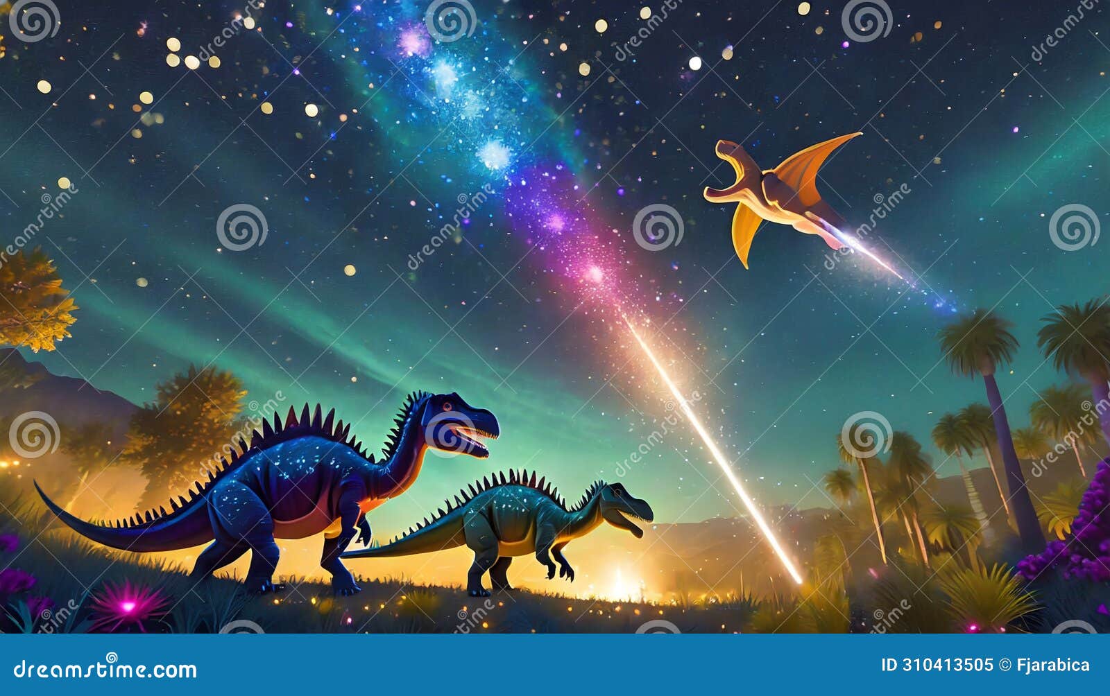 Dinosaurs with Falling Meteors Stock Illustration - Illustration of ...