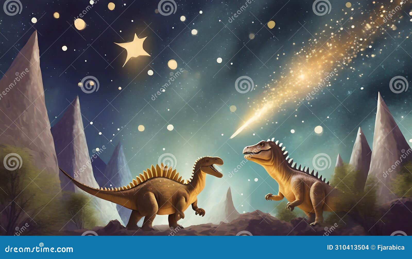 Dinosaurs with Falling Meteors Stock Illustration - Illustration of ...
