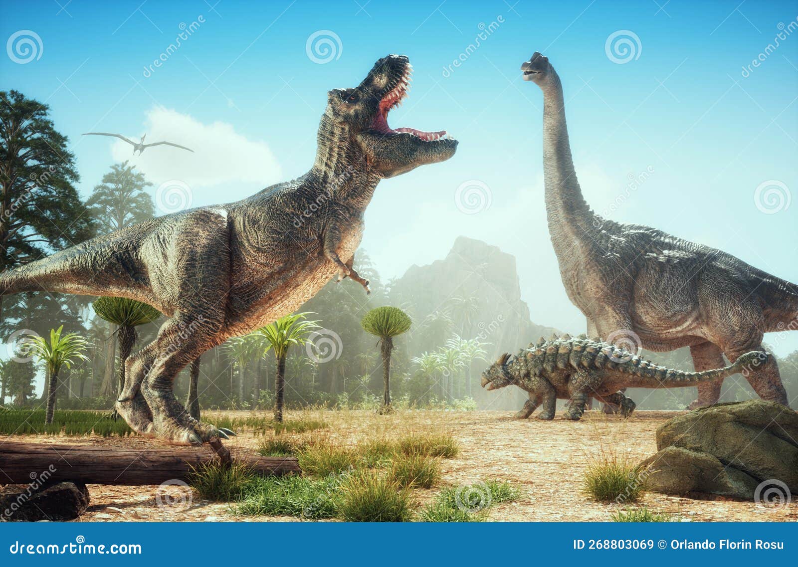 Dinosaurs in the forest stock illustration. Illustration of jurassic ...