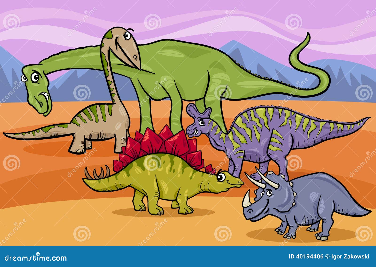 Dinosaurs Group Cartoon Illustration Stock Vector - Illustration of ...