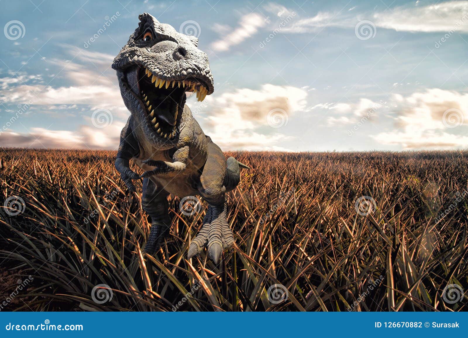 T REX Dinosaurs Model On Grass Background Stock Photography ...